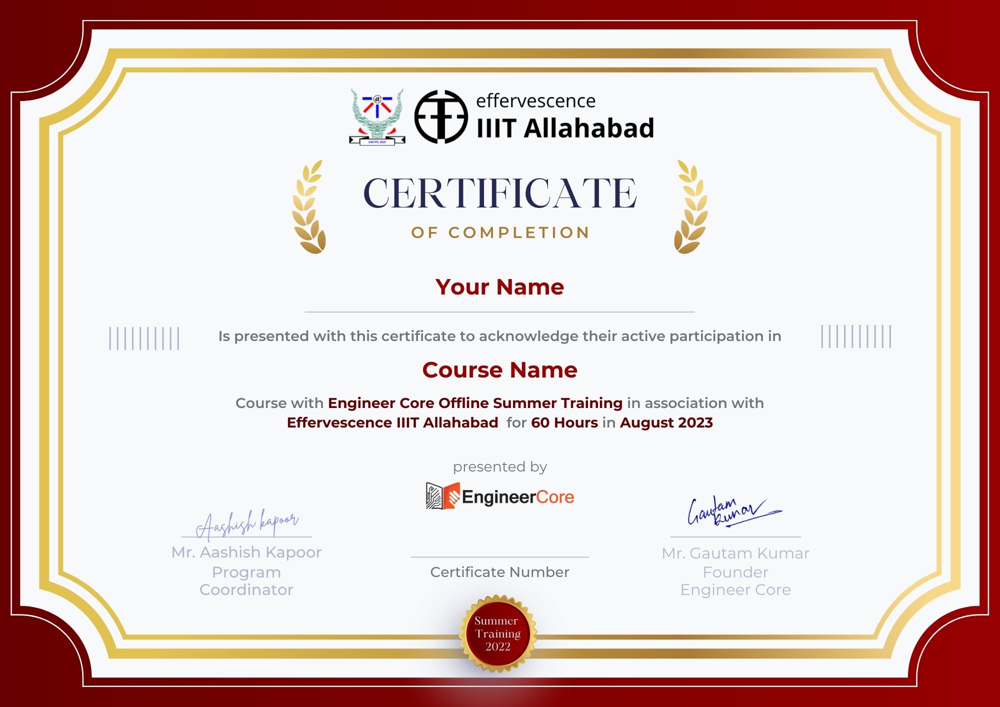 Offline Certificate - IIIT Allahabad - Engineer Core Offline Certificate - IIIT Allahabad - Engineer Core